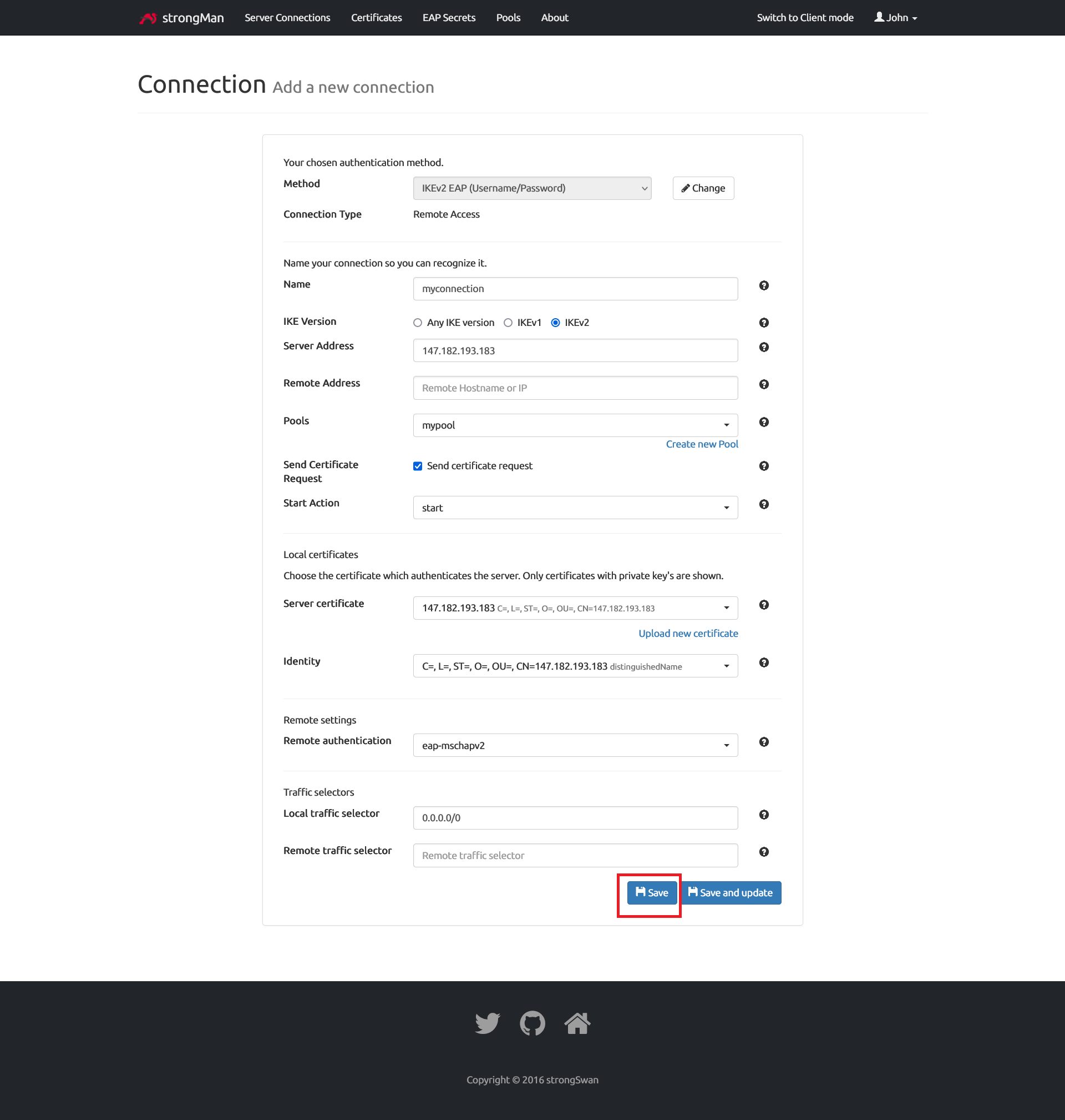 Switch the toggle to put the connection in Loaded state.